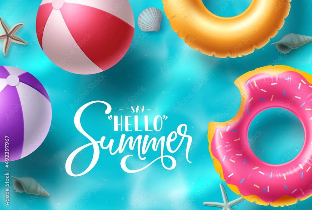 Summer vector background design. Hello summer text with beach elements ...
