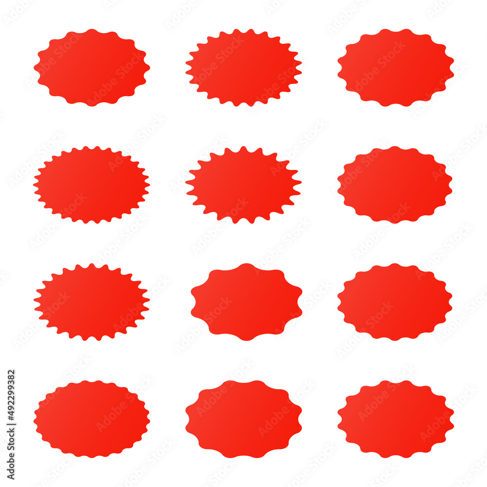 Set of 12 starburst signs with red gradient for labels, badges, price ...