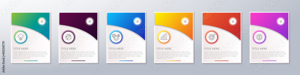 Line step infographic. 6 options workflow diagram, circle timeline ...