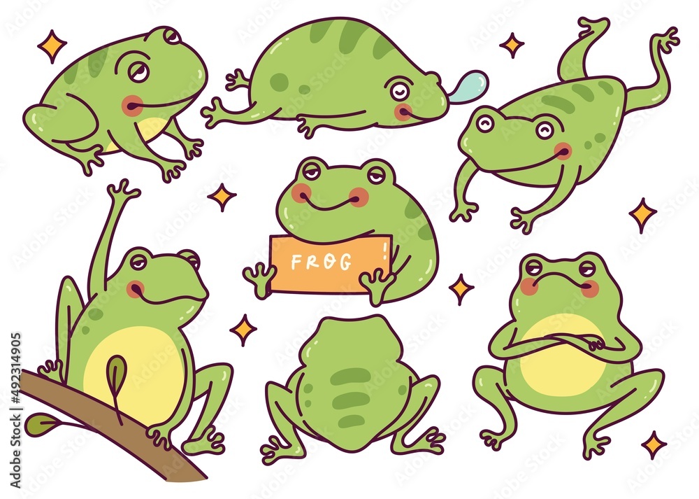 Set of Cartoon Frog in Different Poses Vector Illustration Stock Vector ...