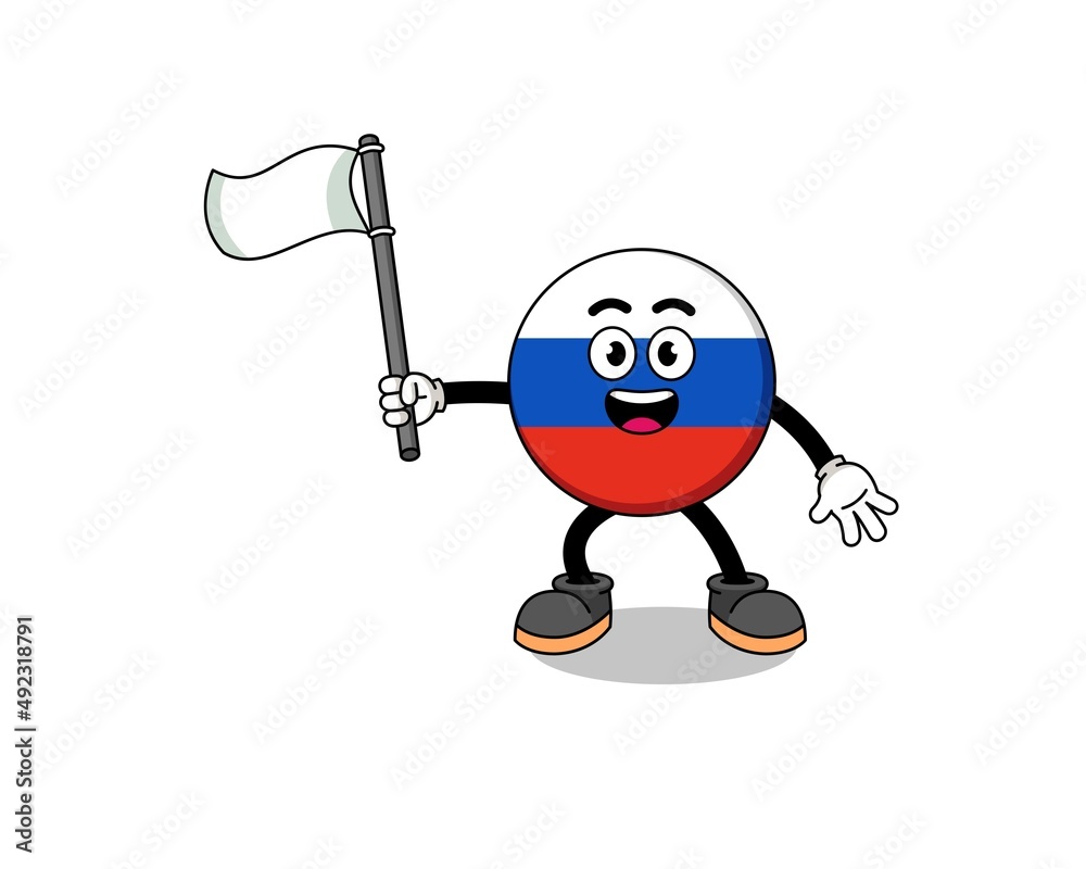 Cartoon Illustration of russia flag holding a white flag Stock Vector ...