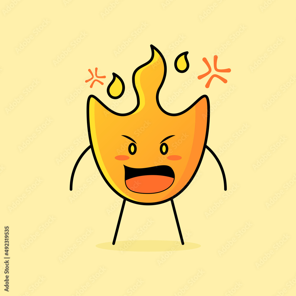 cute fire cartoon with angry expression and mouth open. suitable for ...