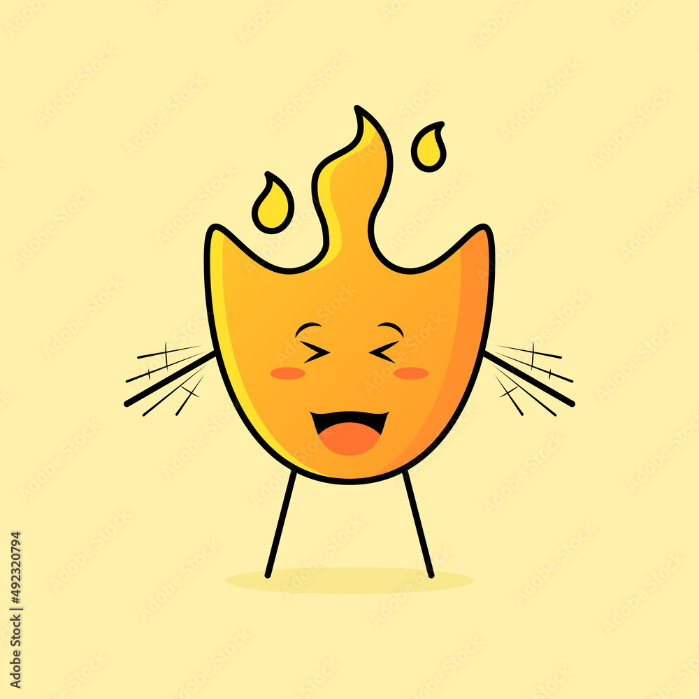 cute fire cartoon with happy expression. close eyes, mouth open and ...