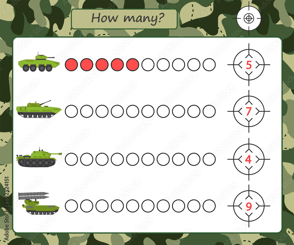 Educational Military game for kids. Counting training. Hit the target ...
