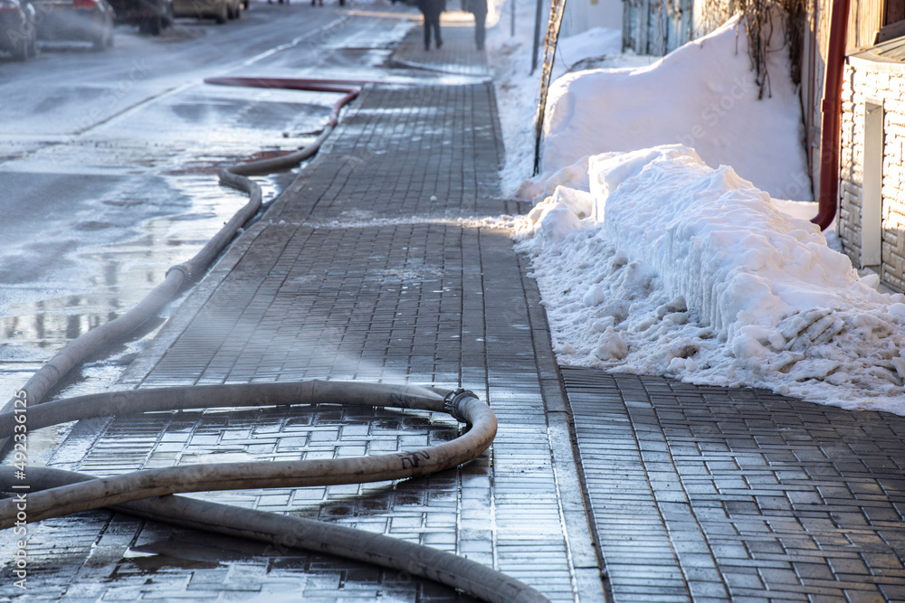 Expired Fire Hose , water leaking. water leaking from hole in a ...