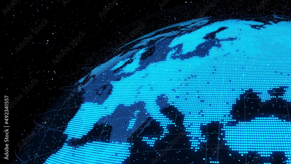 3D Digital orbital earth in cyberspace showing concept of network ...