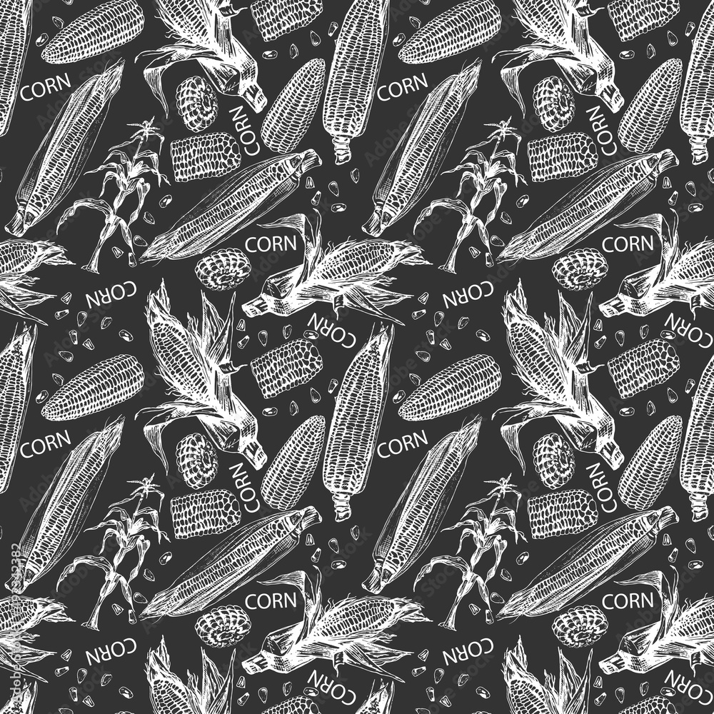 corn, black and white graphics, seamless pattern Drawing corn plant ...