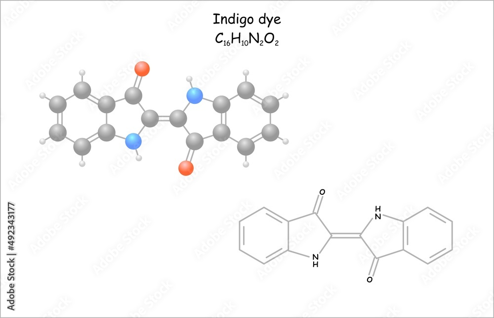 Stylized molecule model/structural formula of indigo dye. Stock Vector ...