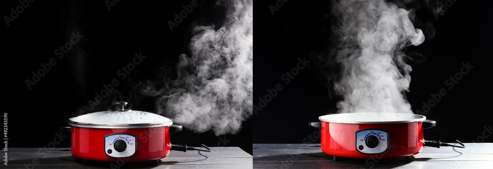Set-An electric pot or pan for boiling water or boiling soups. smoke on ...