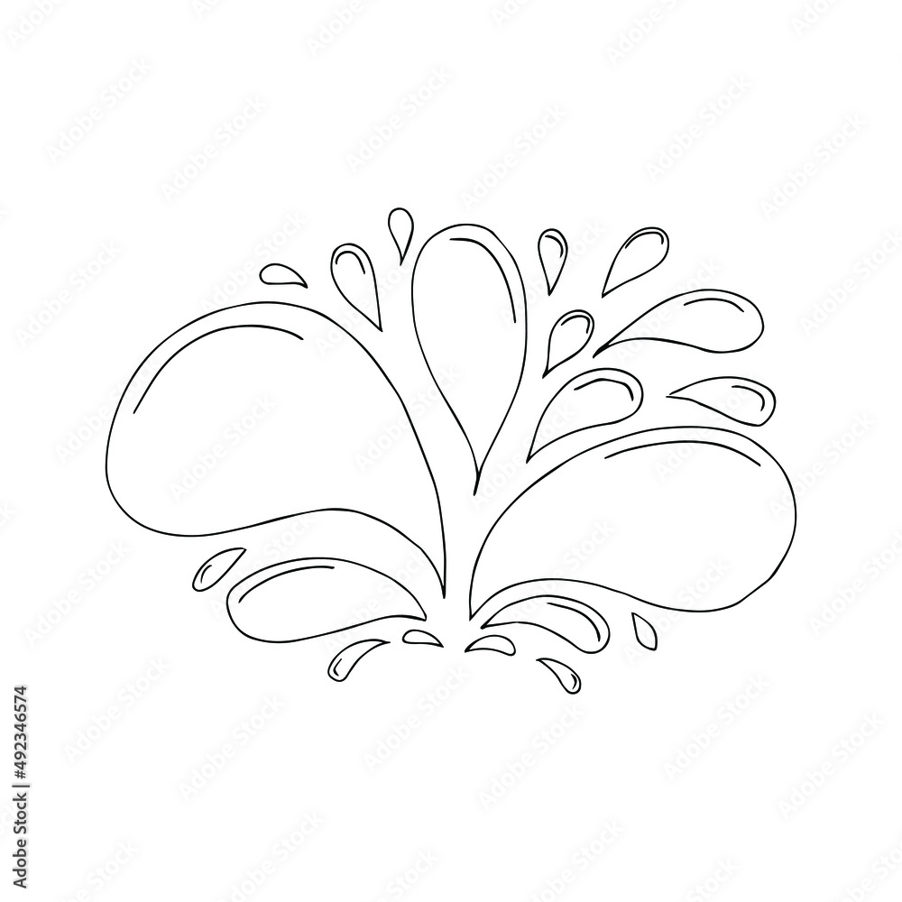 A lot of small spray and droplets. Contour water drop icon. Hand drawn ...