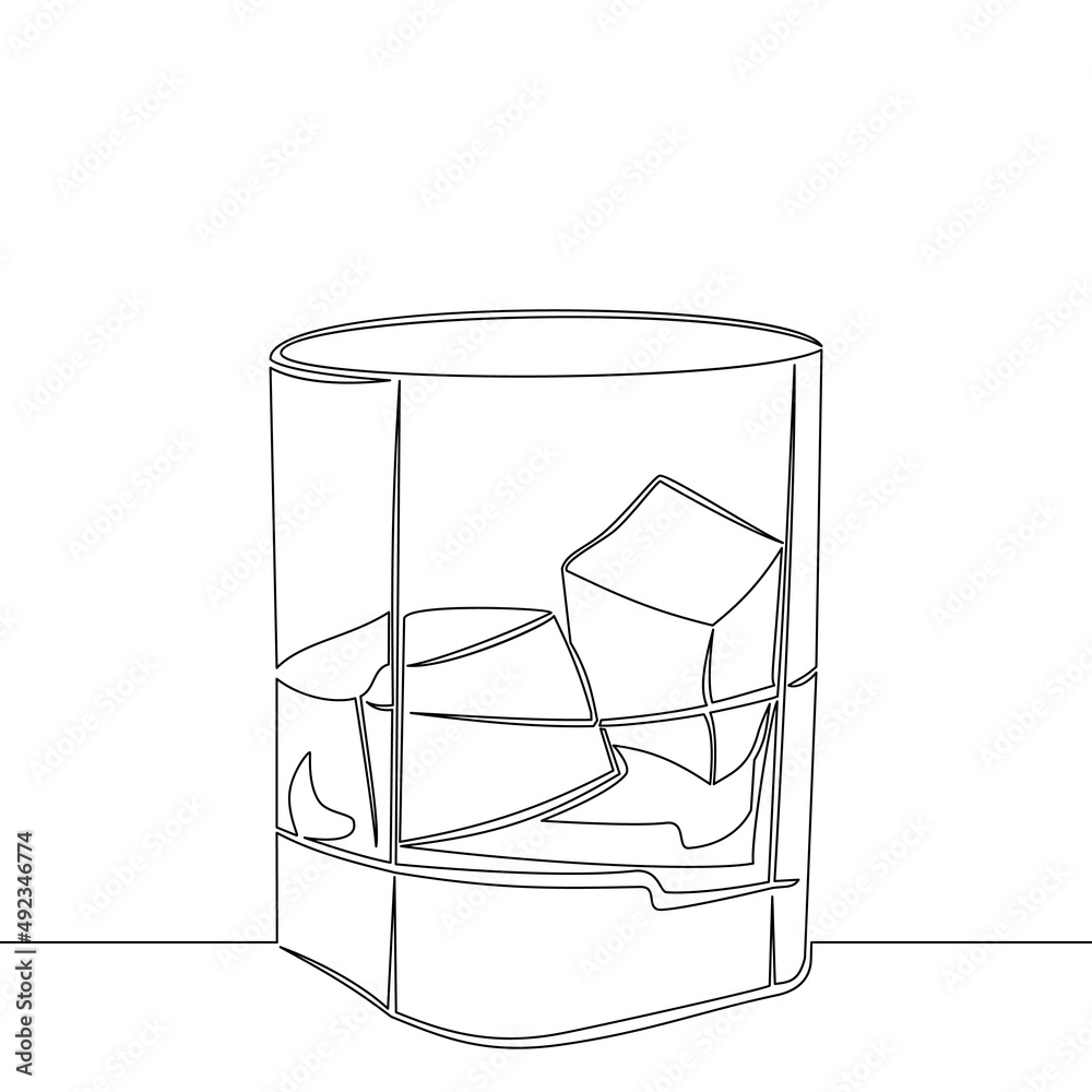 Continuous line drawing Whiskey in glass with ice Stock Vector | Adobe ...