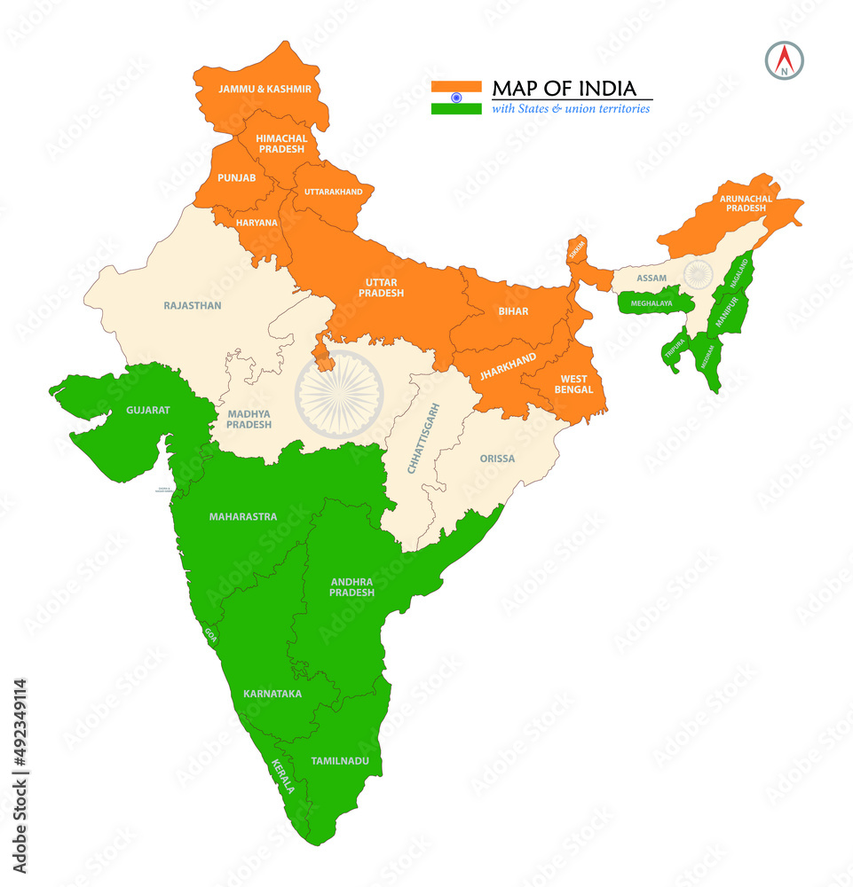 Map of India with States in Flag Design Stock Vector | Adobe Stock