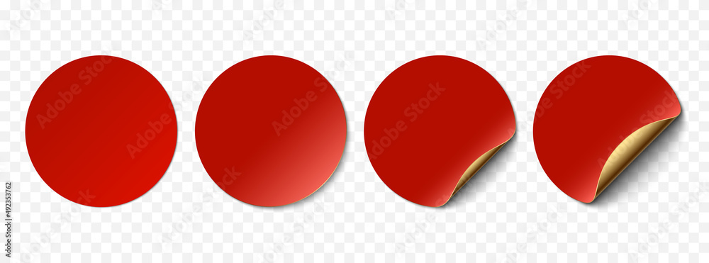 Vector red realistic paper stickers, price tags isolated. Set of round ...