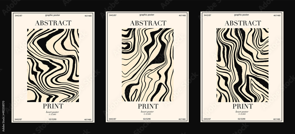 Collection of minimalist aesthetic posters with an abstract pattern of ...