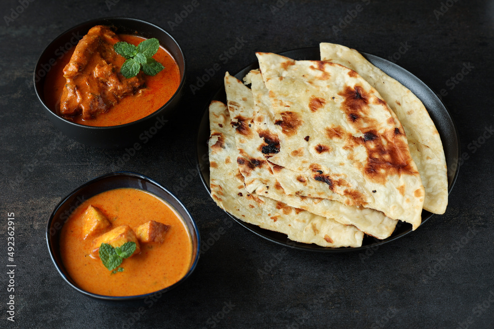 Tandoori Roti whole wheat flat bread with Indian curry butter chicken ...