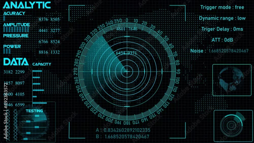 Radar HUD Screen Animation 4K. Motion graphic of colorful sonar radar ...