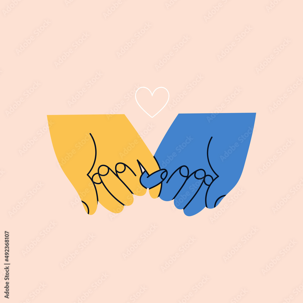 Blue and yellow Holding hands. The one finger hold. Ukrainian flag ...