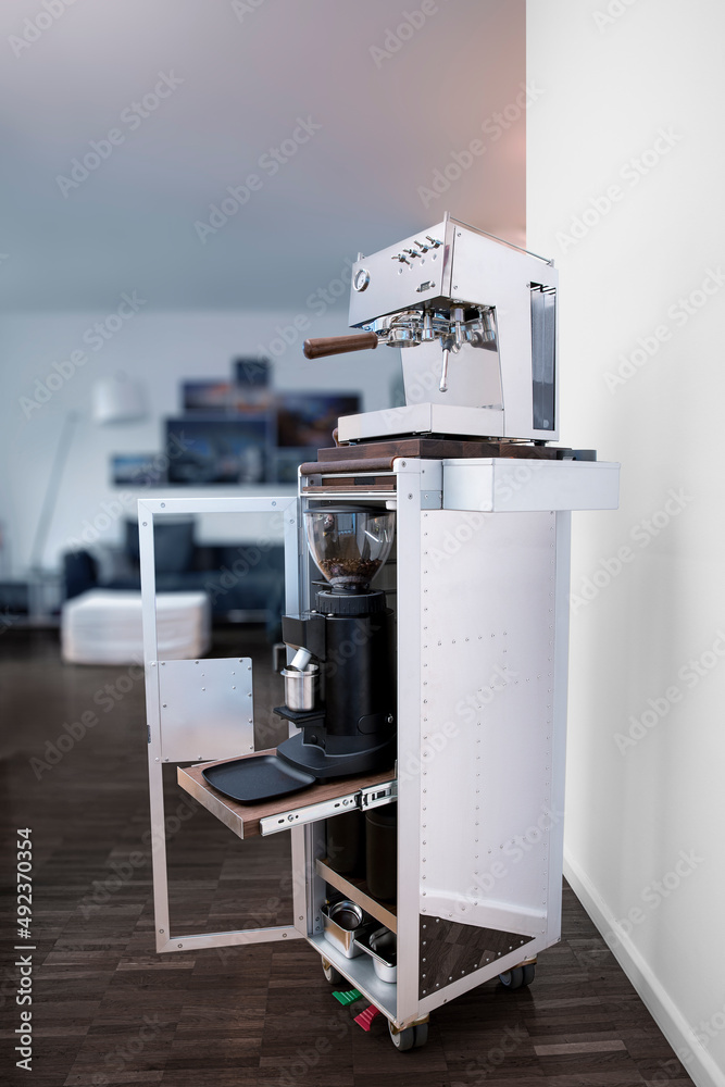 Espresso Machine and grinder build in an aircraft trolley Stock Photo ...