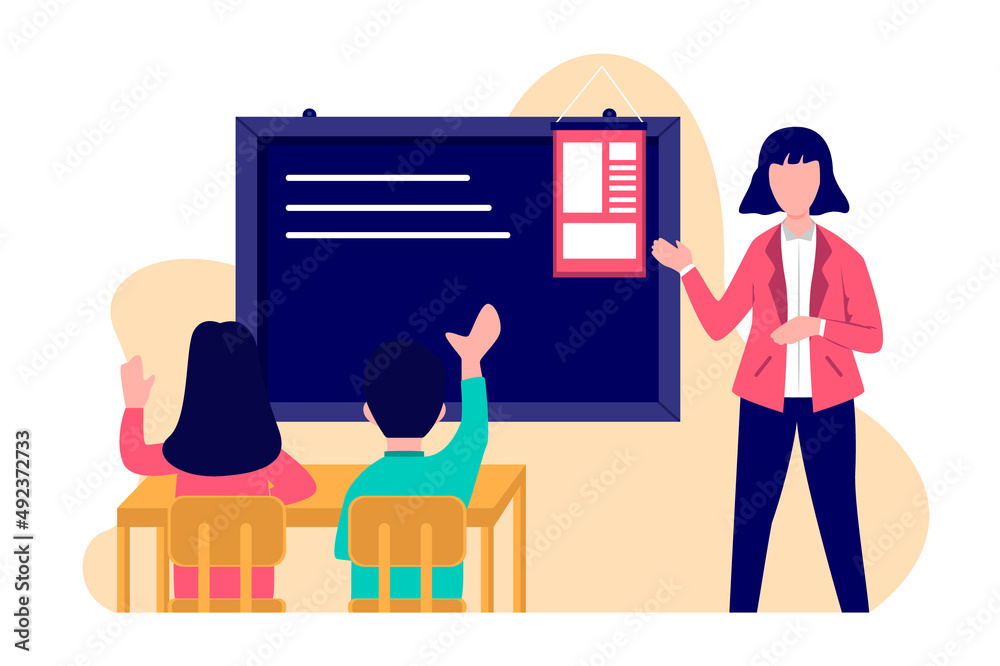 Teacher teaching students in classroom cartoon illustration. Classroom ...