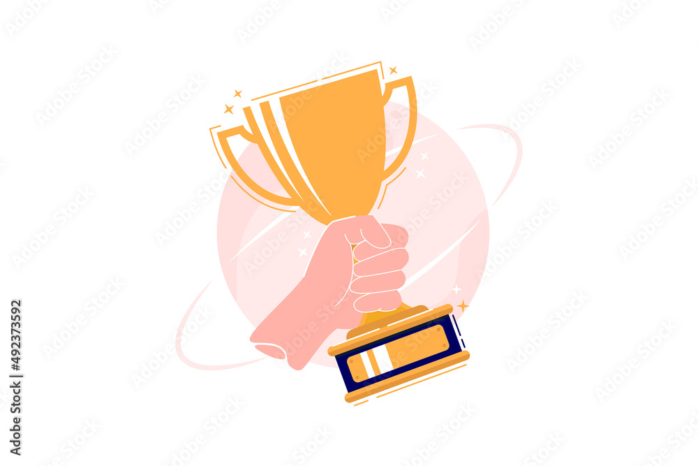 Hand Hold Trophy Vector Illustration On White Background Hand Holding