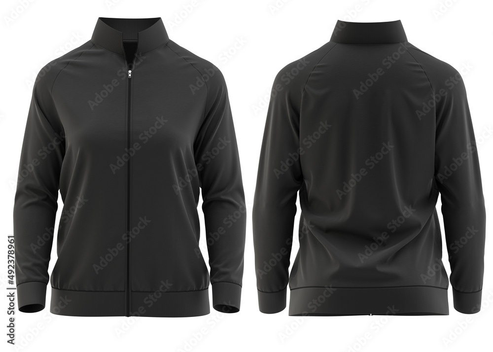 Women’s tracksuit jacket mockup, 3d rendering [ Black ] Stock Photo ...