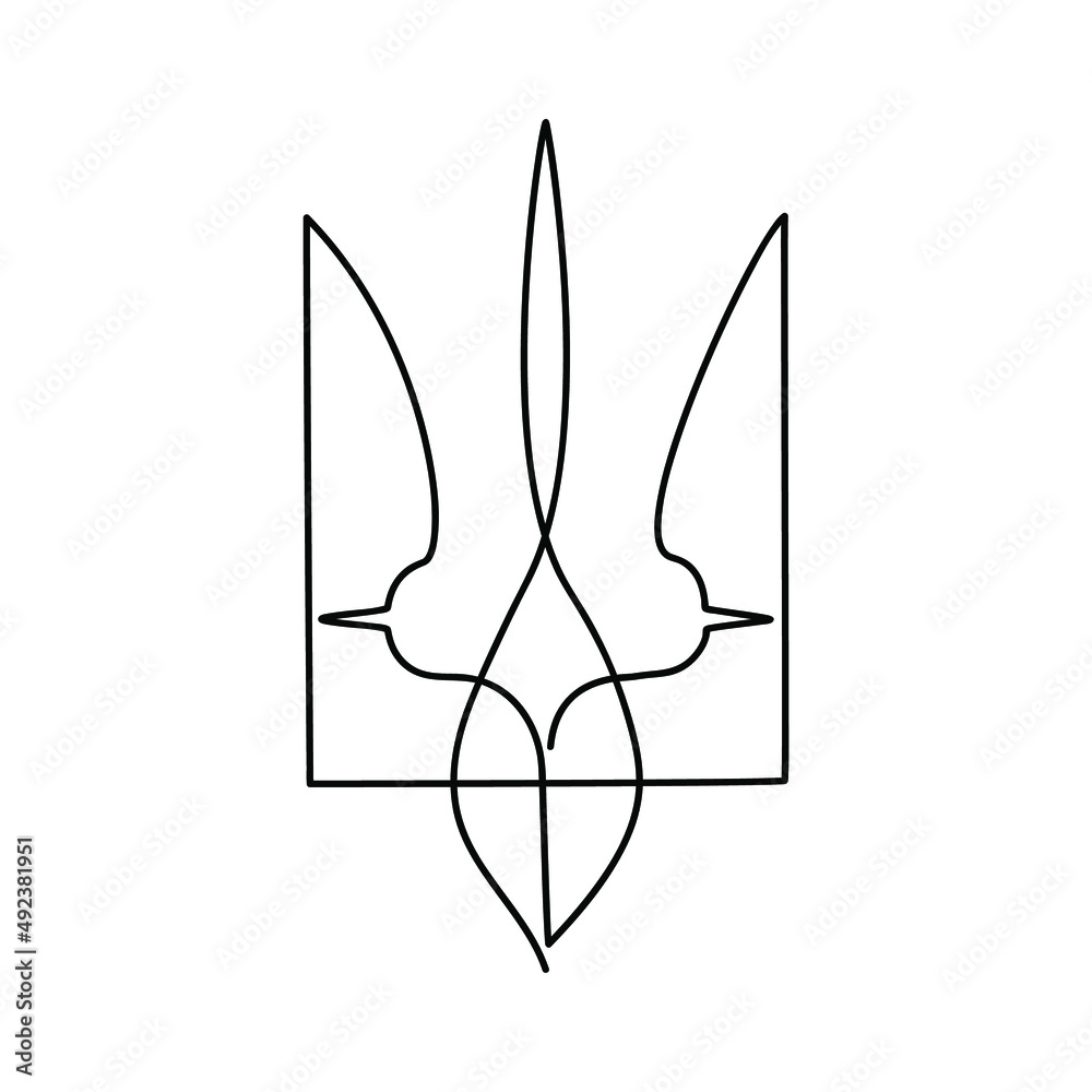 National emblem of Ukraine drawn in one line. Continuous line drawing ... National emblem of Ukraine drawn in one line. Continuous line drawing ...