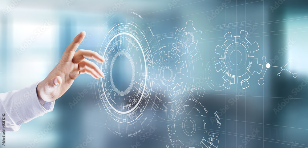 Copyspace, Blueprint, Drawing, Design, CAD on virtual screen ...