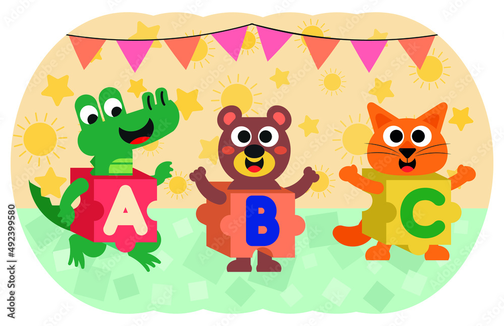 Cute animals in letter boxes Stock Vector | Adobe Stock