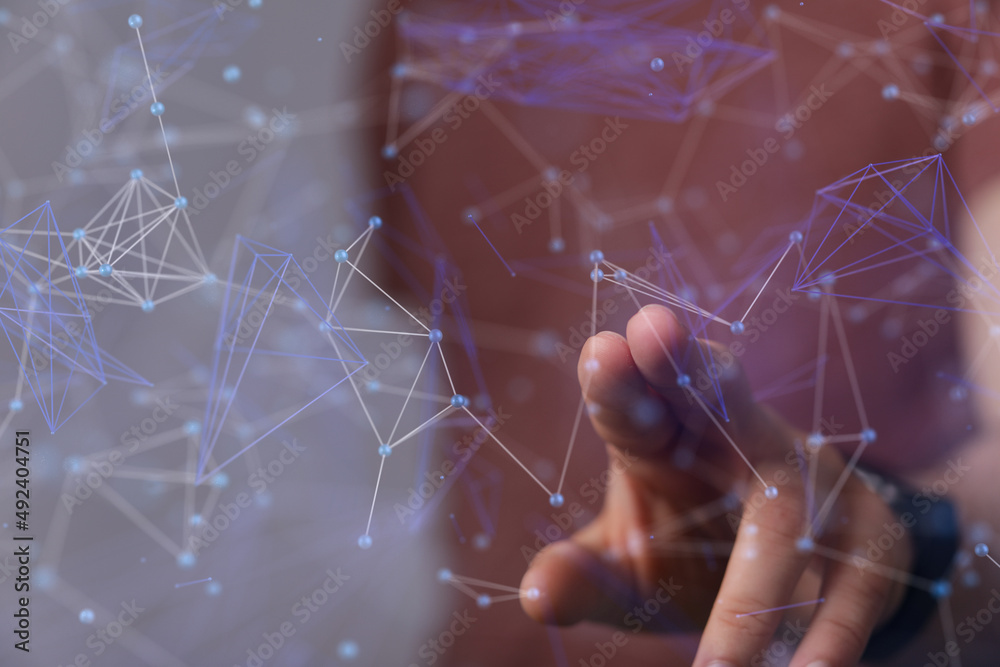 Global network. Blockchain. 3D illustration. Neural networks and ...