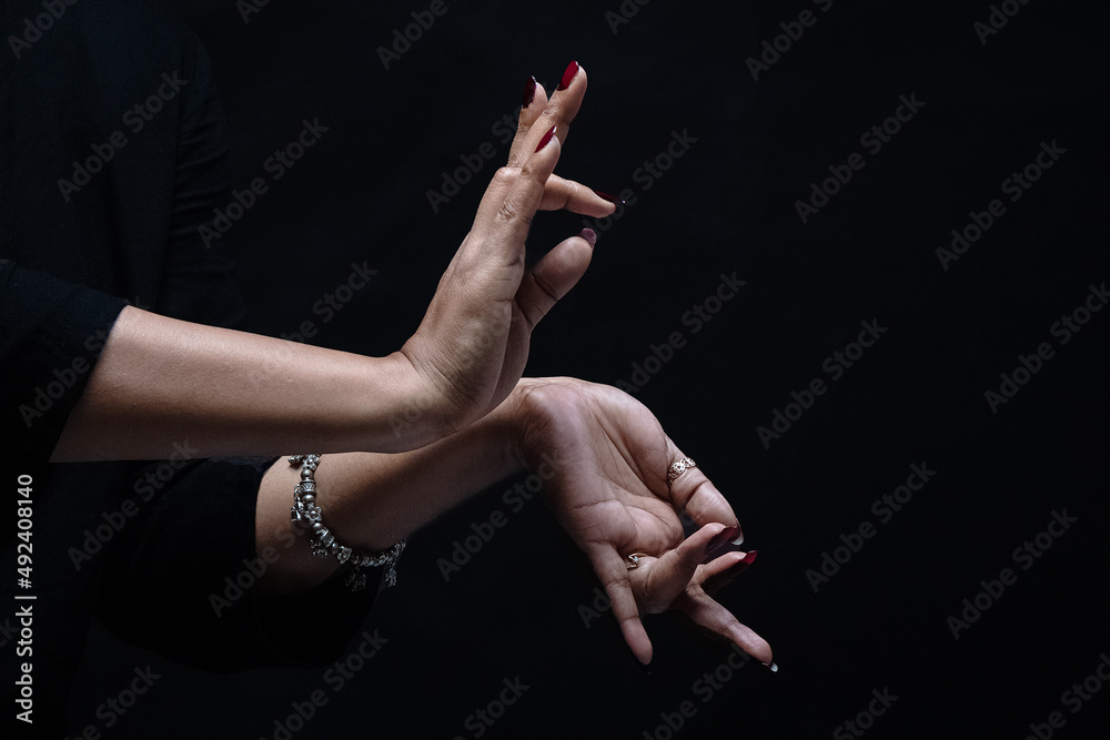 Hand gestures with two hands isolated on black background Stock Photo ...