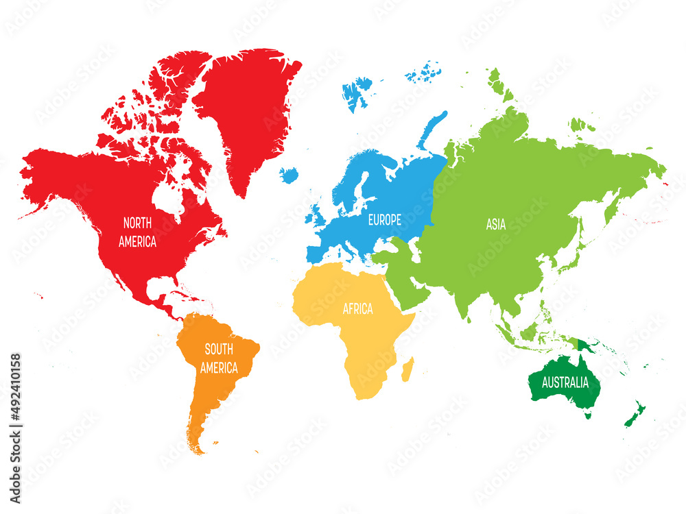 Colorful political map World continents. Stock Vector | Adobe Stock