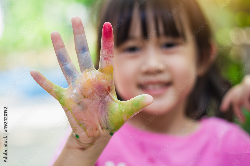 Colorful hands and fingers of kid for finger painting art work. Picture ...