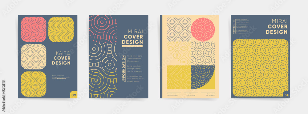 Geometric asian design template set. Japanese wavy graphic layouts ...