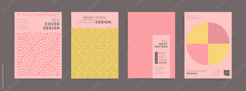 Geometric asian design template set. Japanese wavy graphic layouts ...