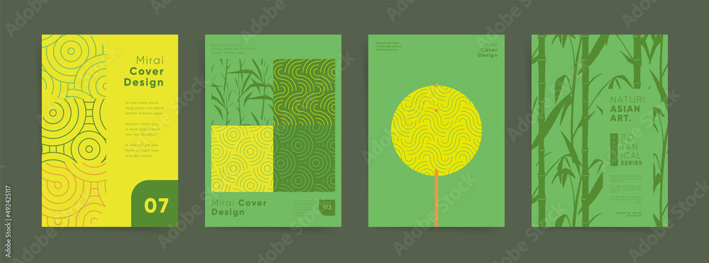Geometric asian design template set. Japanese bamboo wavy graphic ...