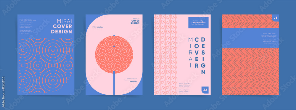 Geometric asian design template set. Japanese wavy graphic layouts ...