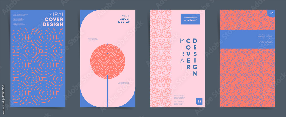 Geometric asian design vertical template set. Japanese swiss line art ...