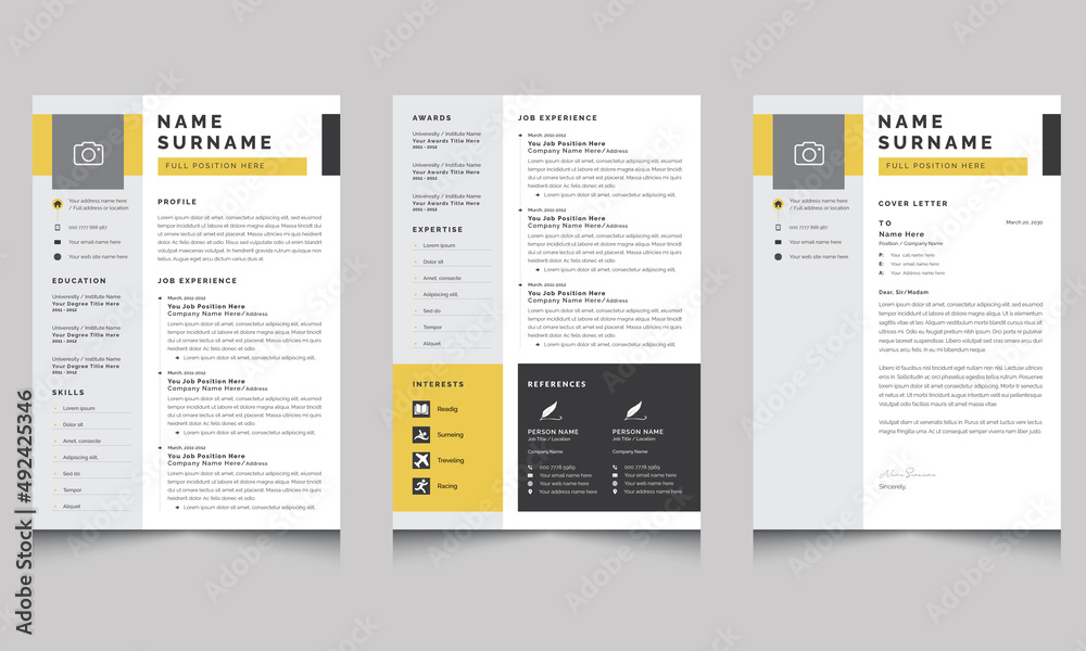 Resume Template with Yellow Dark Header and Gray Sidebar Creative ...