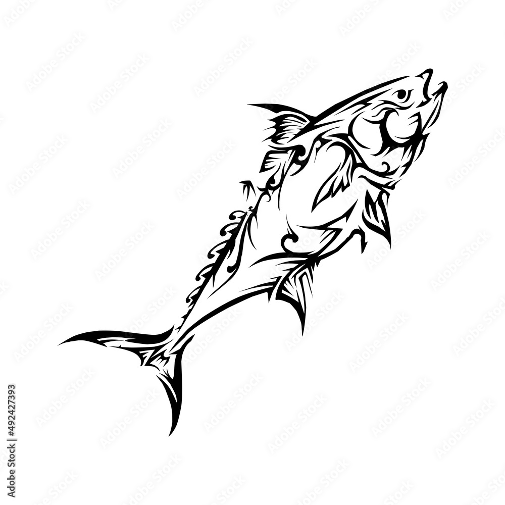 hand drawn silhouette tribal tuna fish Stock Vector | Adobe Stock