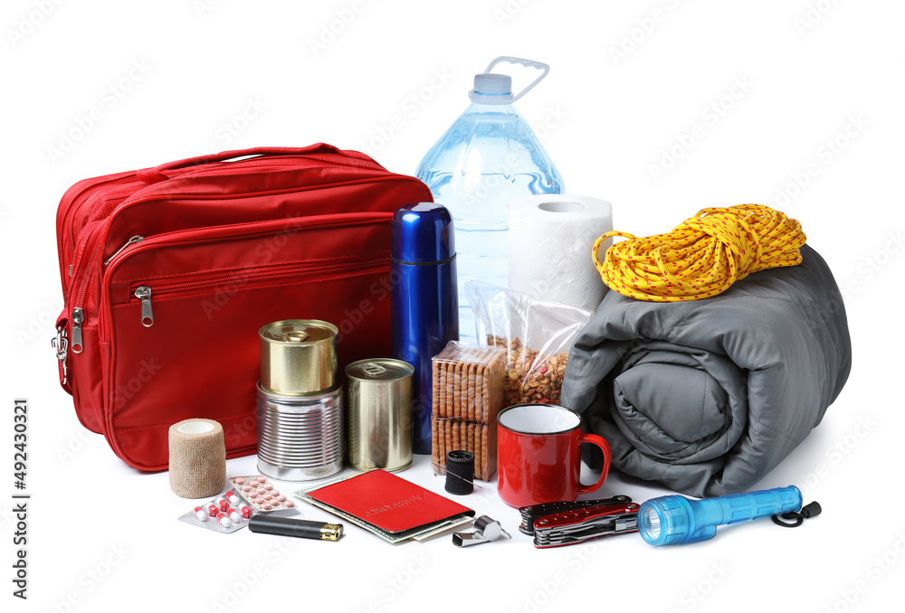 Poster Disaster supply kit for earthquake on white background – Wall ...