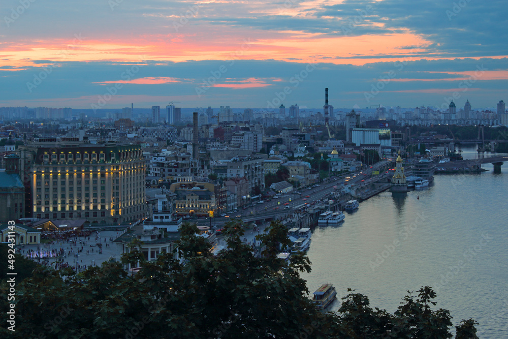 Kyiv, Ukraine before war with russia. Embankment of the Dnieper River ...