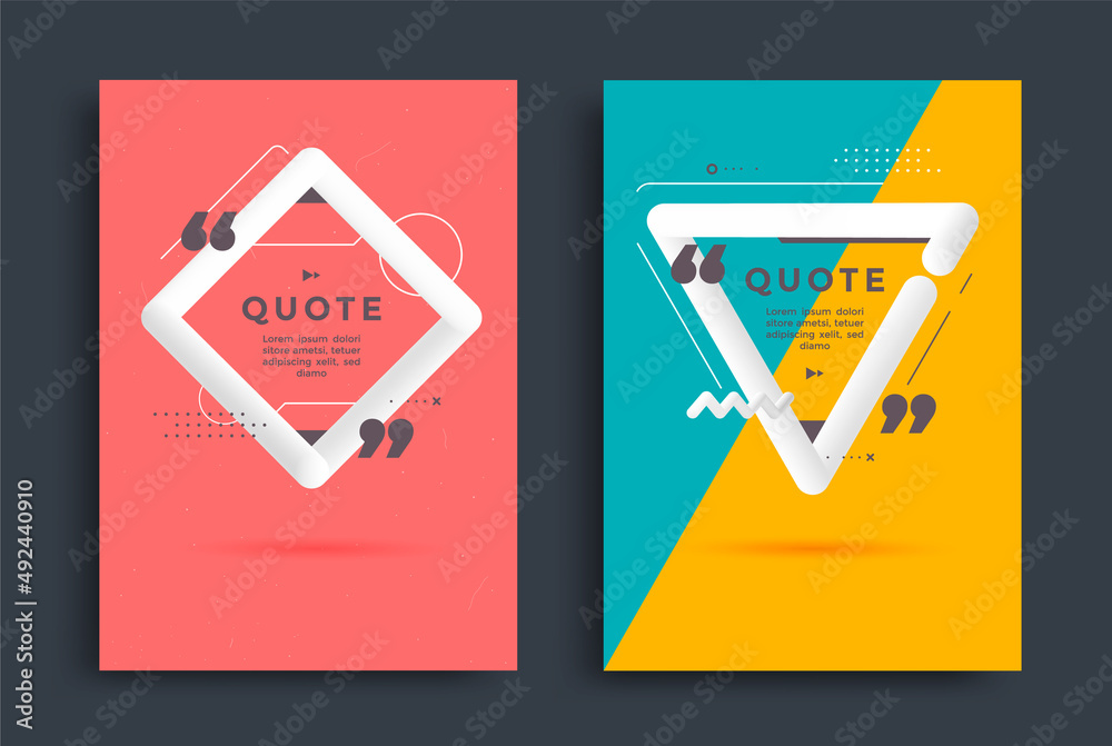 Geometric Quotes poster design set. 3d blend speech bubble on isolated ...