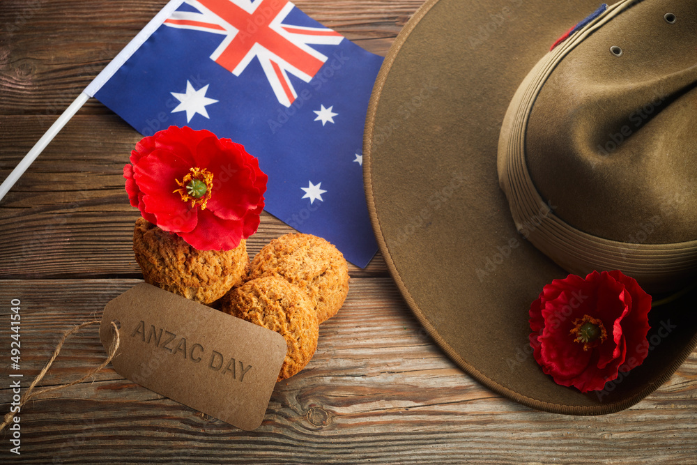 Australian Anzac Day. Australian army slouch hat and traditional Anzac ...