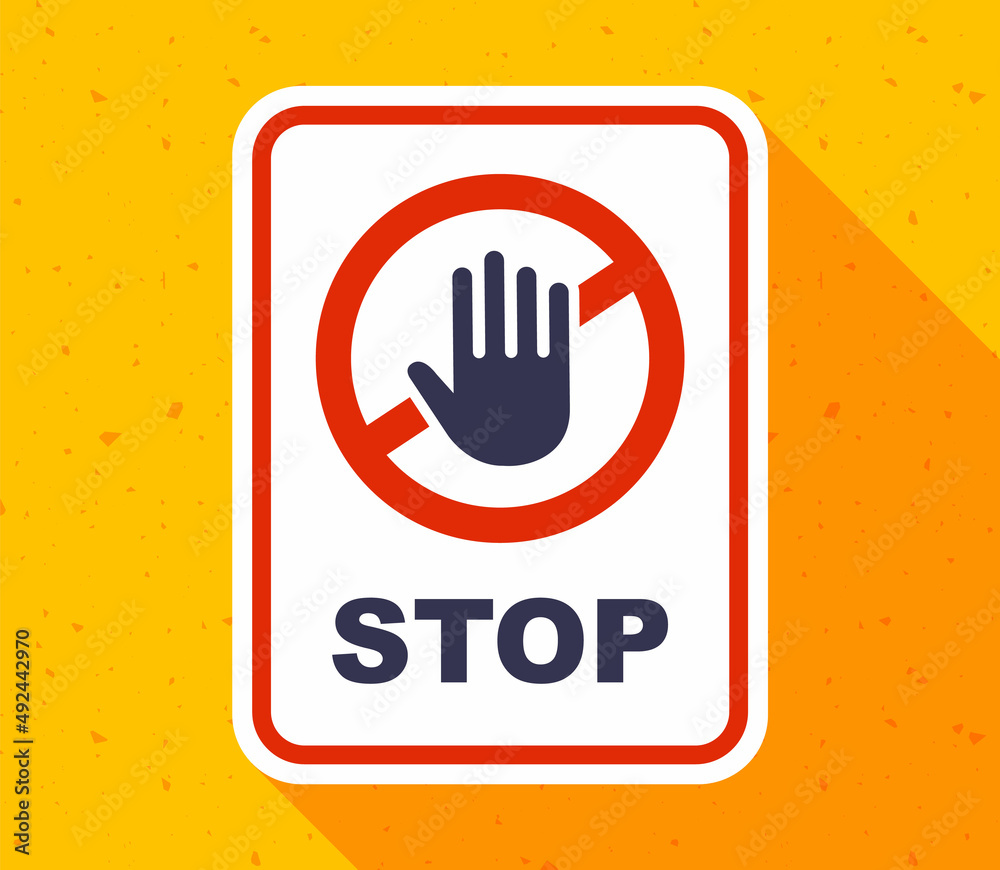 white stop sign sticker. palm gesture indicating stop. flat vector ...