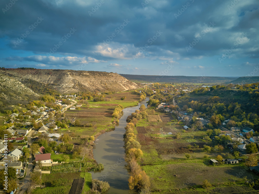 Orheiul Vechi hills and river scenery in Moldova . Valley of river Raut ...