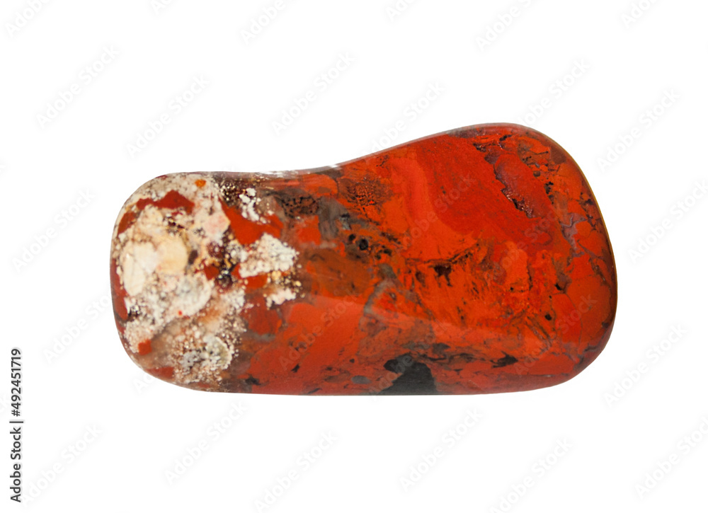 Little red and white red jasper and trumpet mineral on a white ...