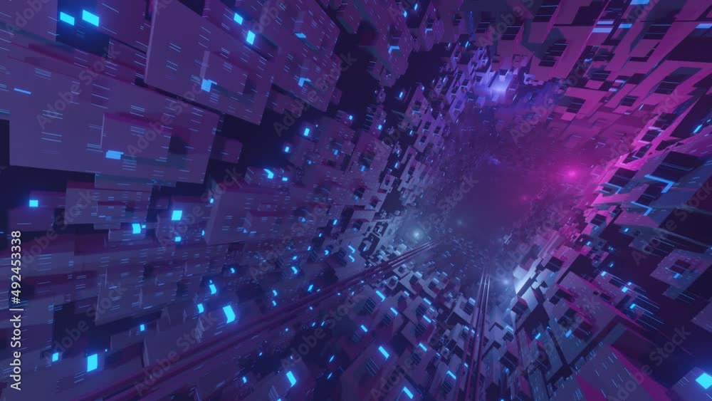 sci-fi constructions, mysterious 3d objects in fog. Fly through ...