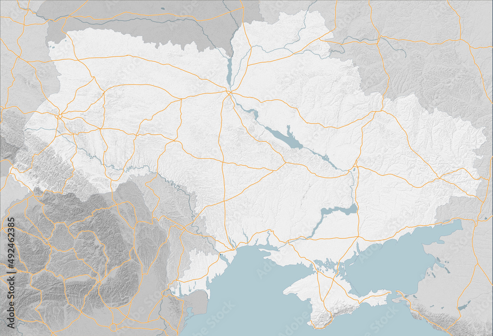 Map of Eastern Europe, Ukraine and neighboring states, satellite view ...