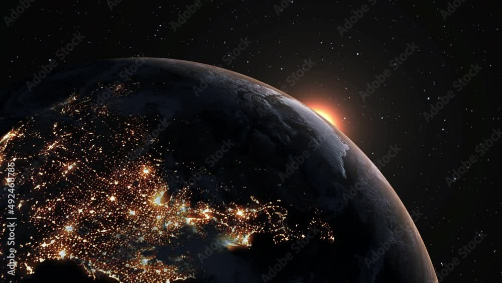 Planet earth 3D orbital animation with realistic geography surface and ...