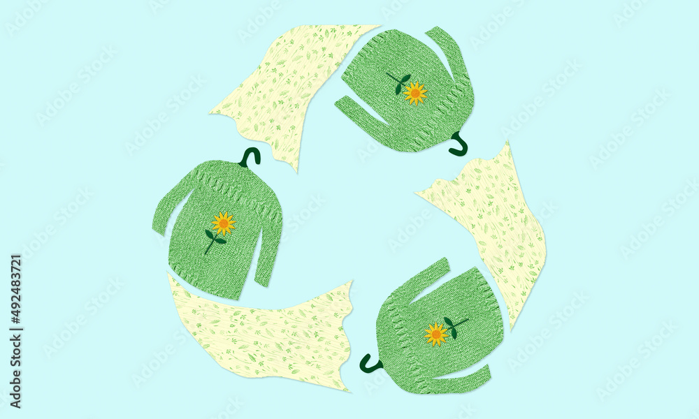 Spring summer recycle clothes symbol made reused fabric textures ...